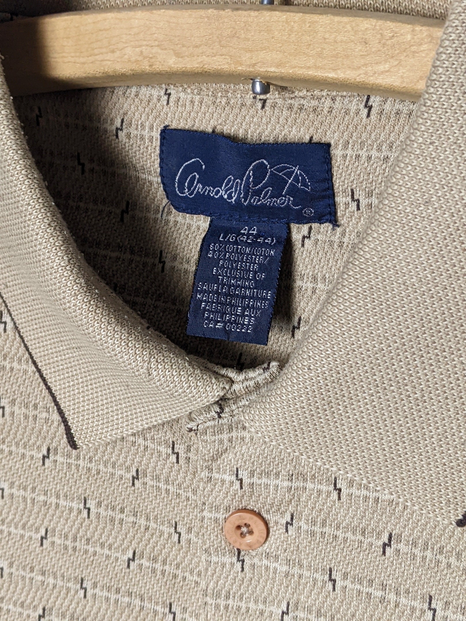 Vintage Beige Long Sleeve Polo Shirt W/ Abstract Pattern Design Size ...