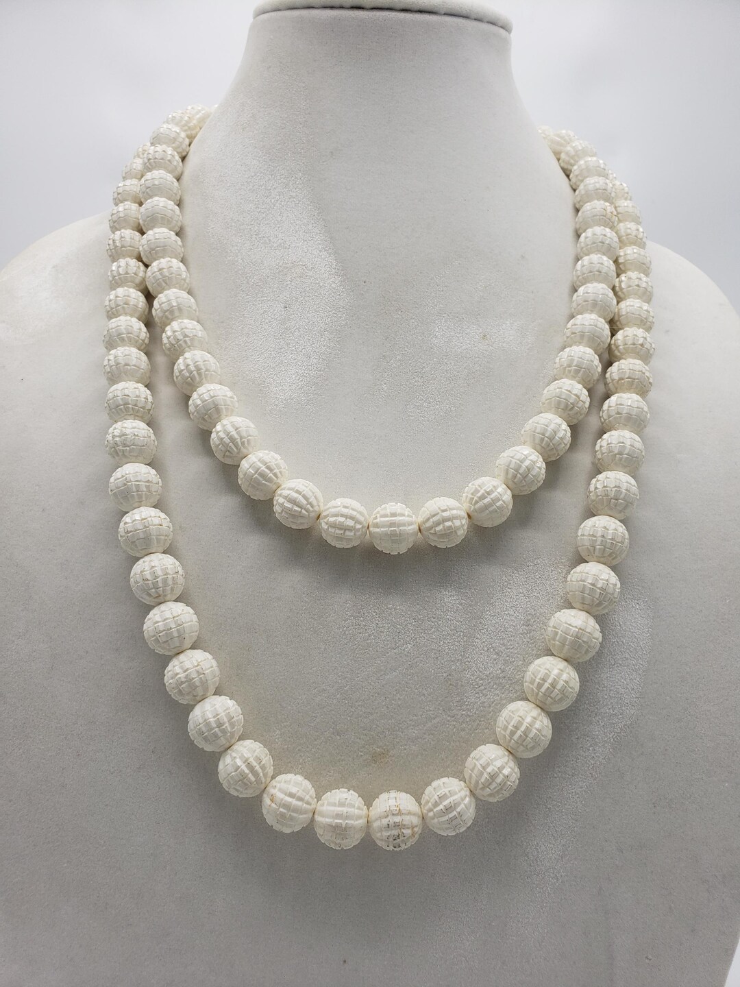Vintage off White Textured Continuous Strand Necklace, Long Necklace ...