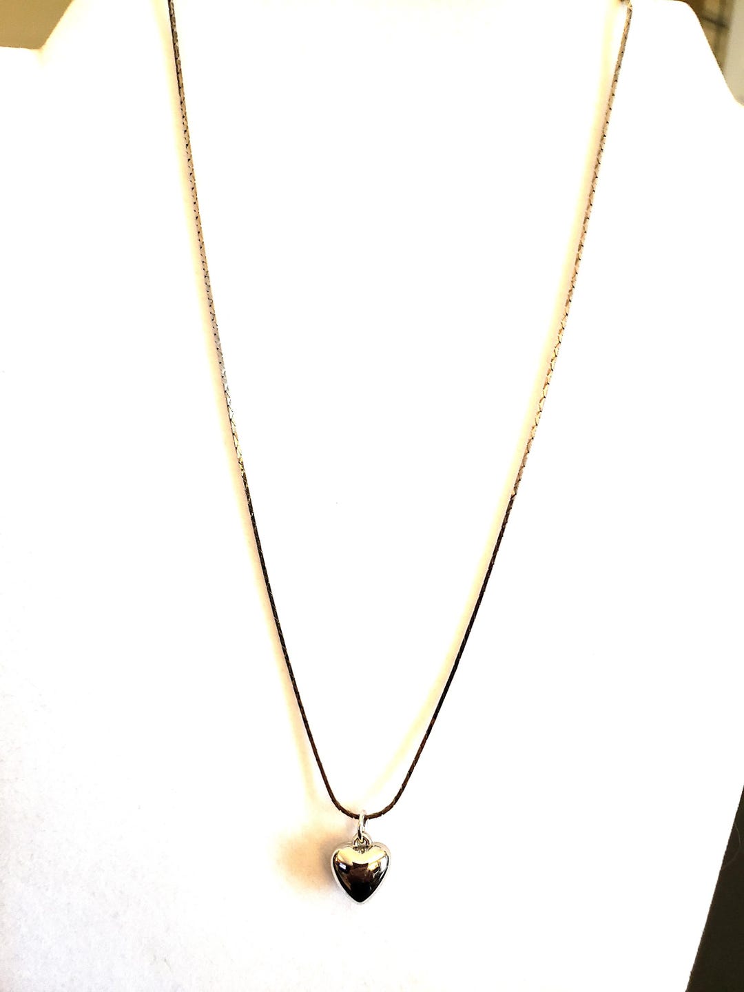 Vintage Dainty Korea Silver Chain With Puffed Heart Dangle, Vintage ...