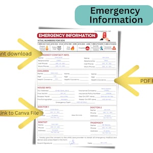 Emergency Information Sheet | Editable Emergency Contact Info Template ...
