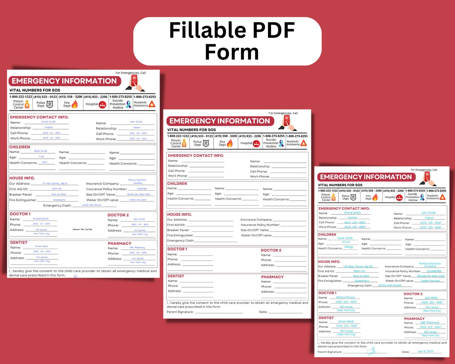 Emergency Information Sheet | Editable Emergency Contact Info Template ...