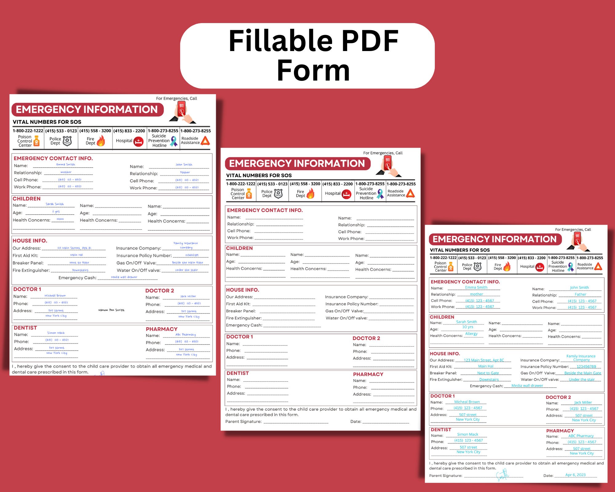 Emergency Information Sheet | Editable Emergency Contact Info Template ...
