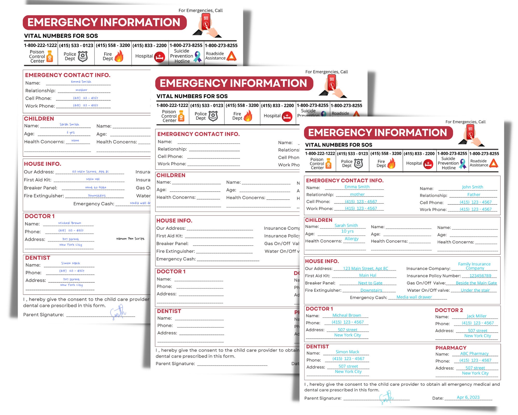 Emergency Information Sheet | Editable Emergency Contact Info Template ...