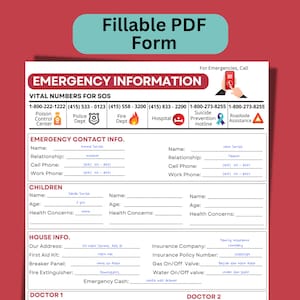 Emergency Information Sheet | Editable Emergency Contact Info Template ...