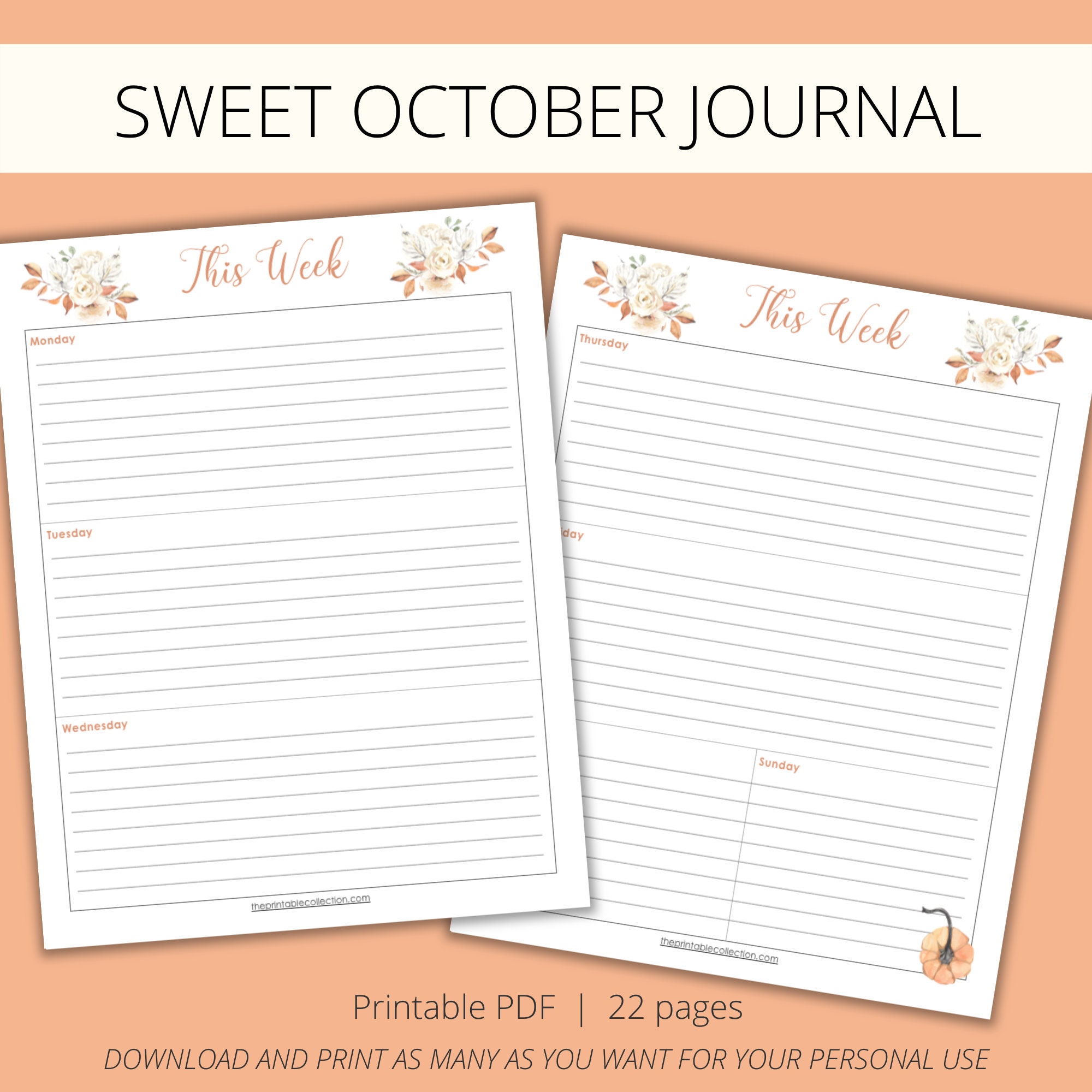 Printable Daily Journal With Aesthetic Botanical Fall Flowers and ...