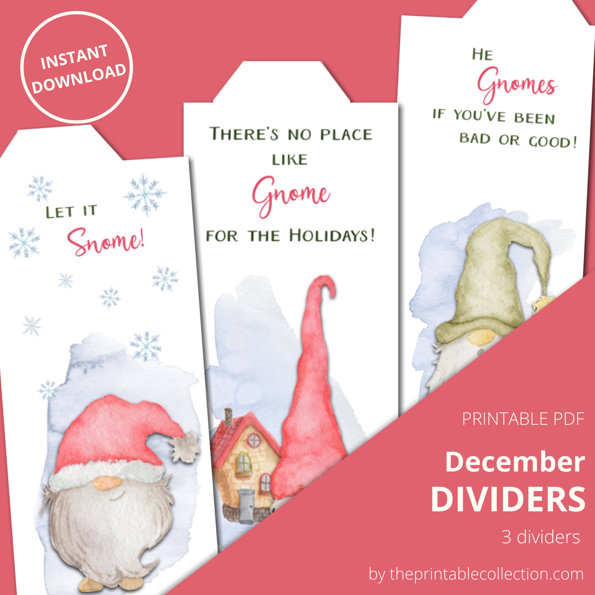 Bookmark Printable With Watercolor Gnomes // Planner Christmas - Etsy