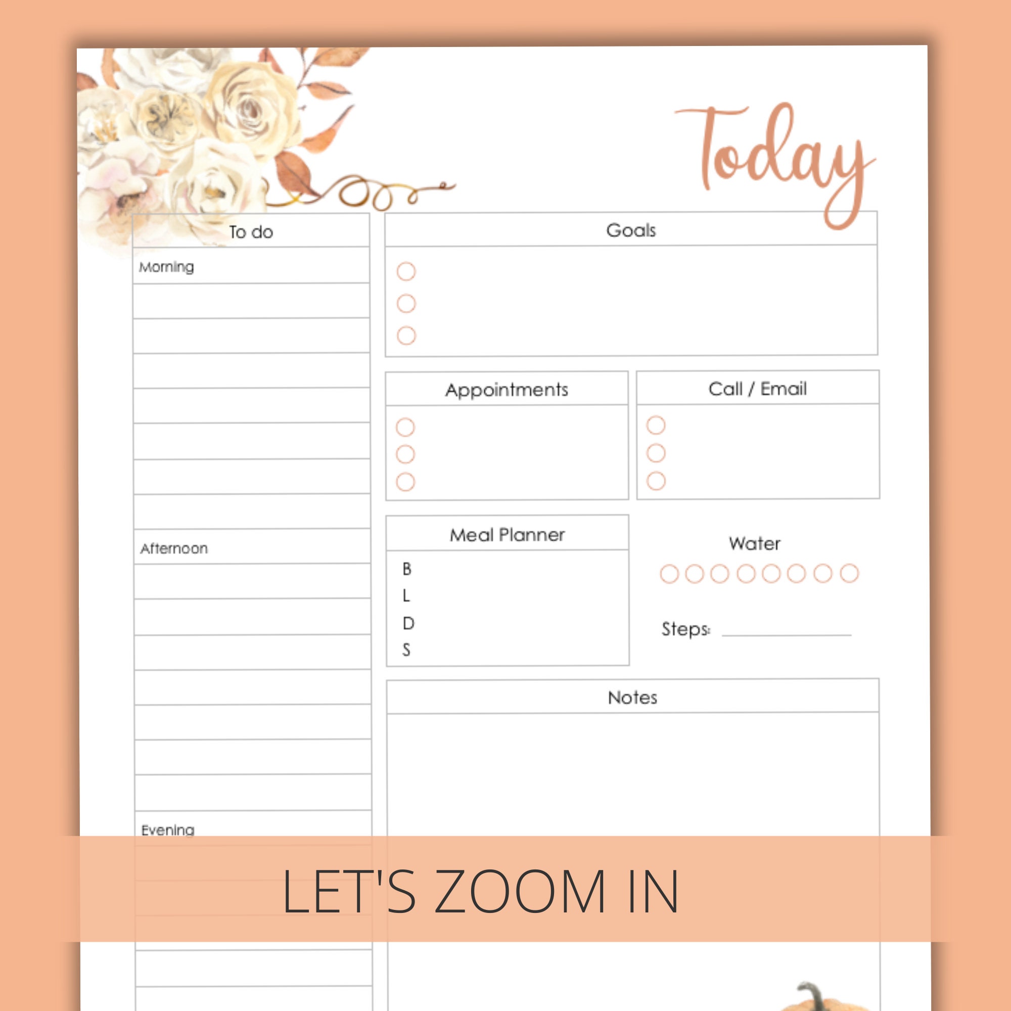 Daily Planner Printable // Aesthetic Botanical Fall Flowers Day Planner ...