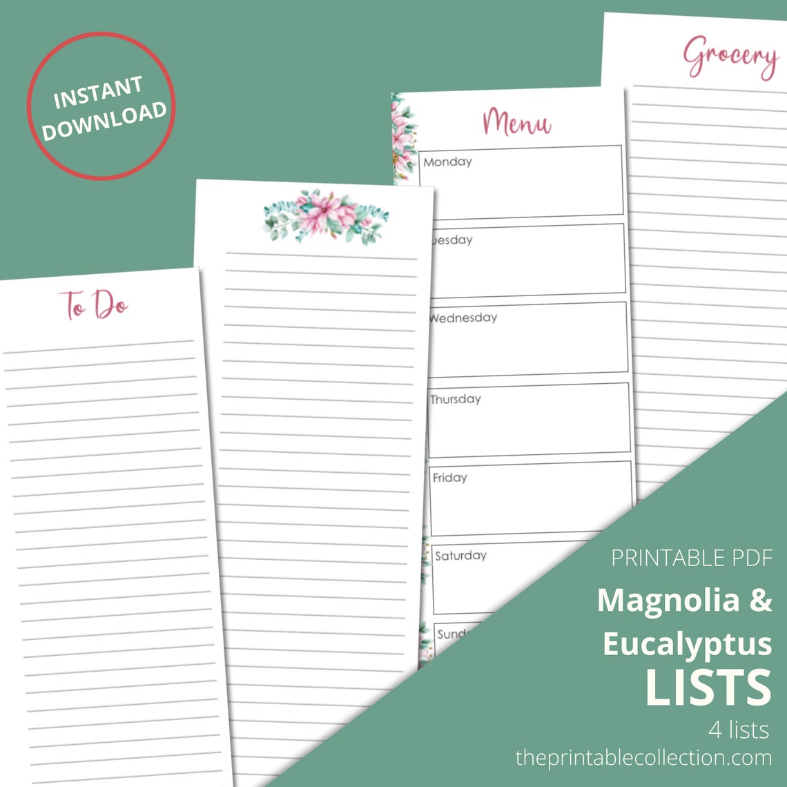 Printable to Do Lists Magnolia and Eucalyptus // Grocery List Printable ...