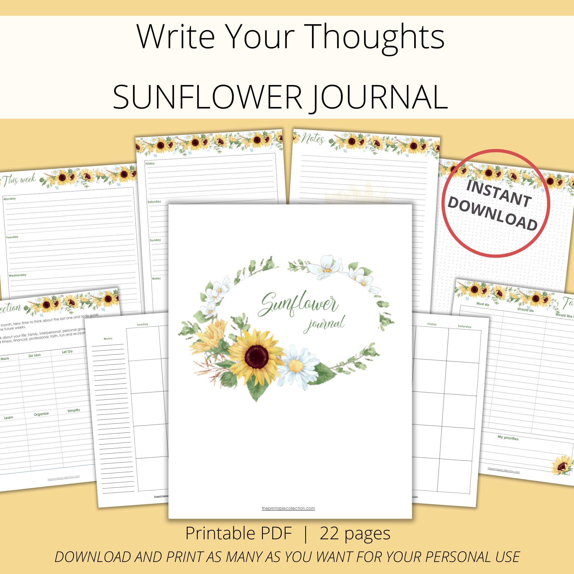 Printable Planner Bundle Watercolor Sunflower // Botanical Daily ...