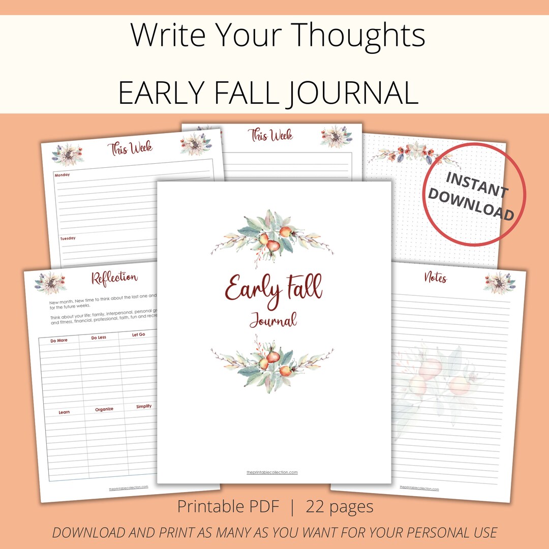 Printable Journal With Watercolor Fall Flowers and Leaves // Early Fall ...