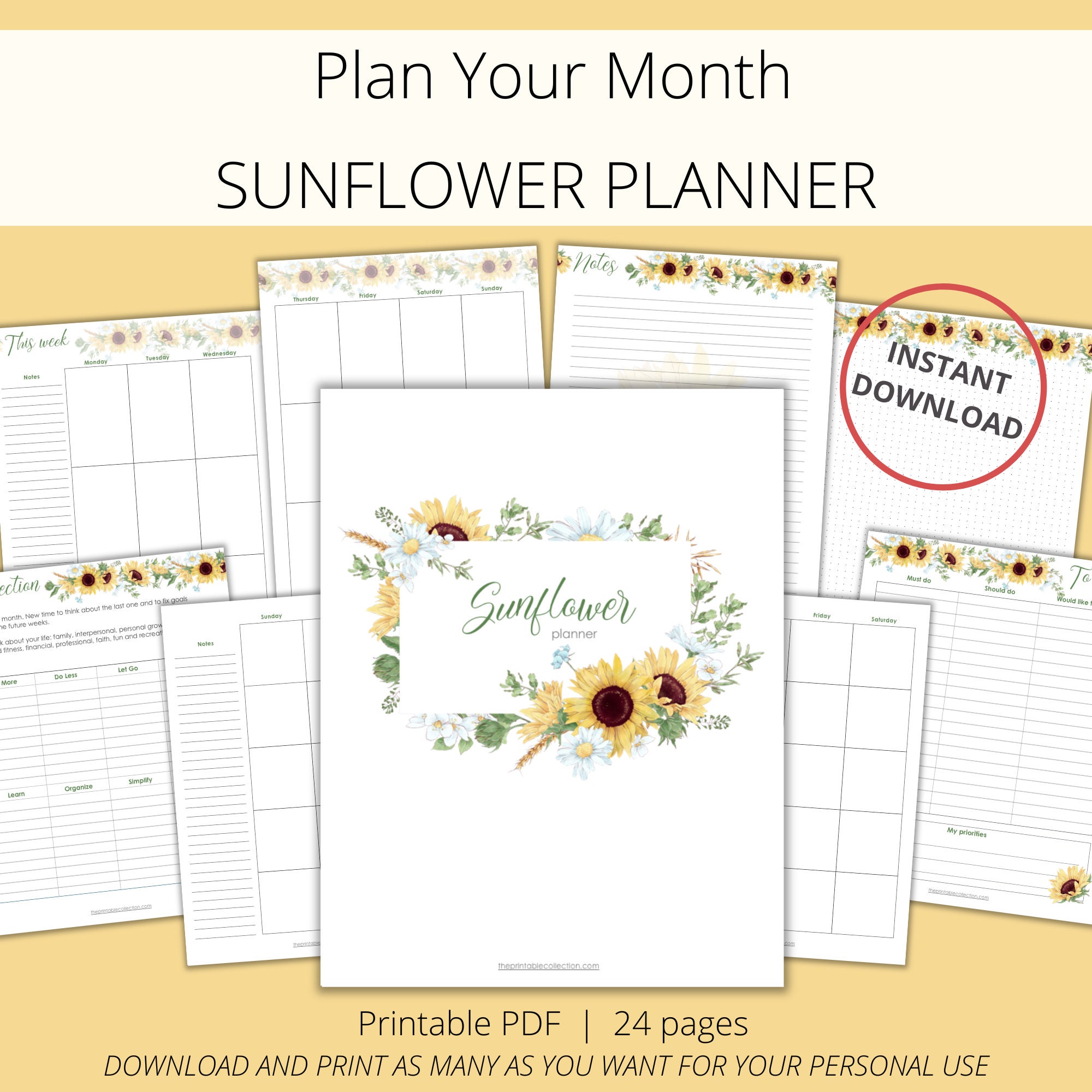 Printable Planner Bundle Watercolor Sunflower // Botanical Daily ...