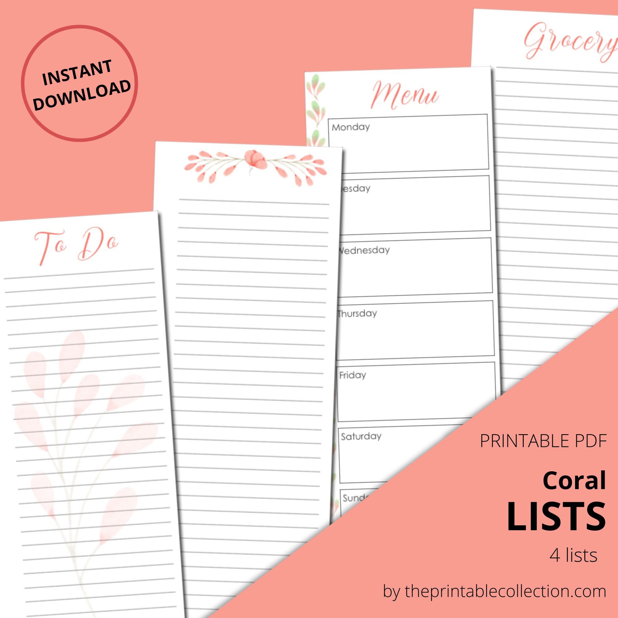 Printable to Do Lists Watercolor Coral Flowers - Etsy Canada