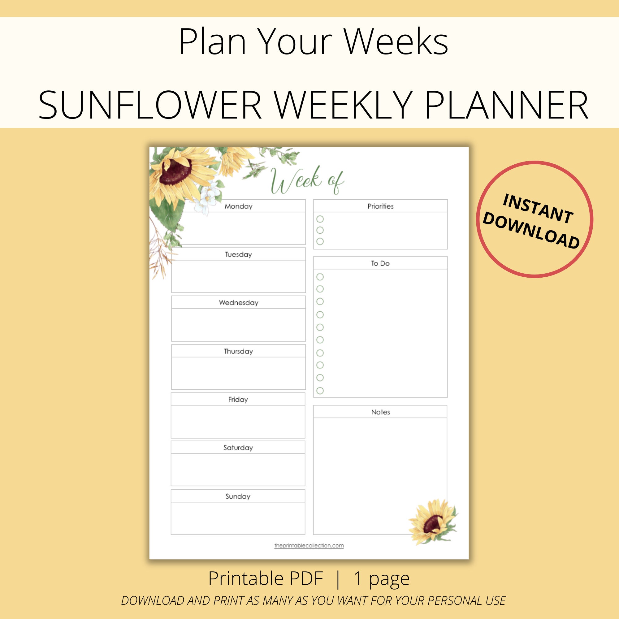 Printable Planner Bundle Watercolor Sunflower // Botanical Daily ...