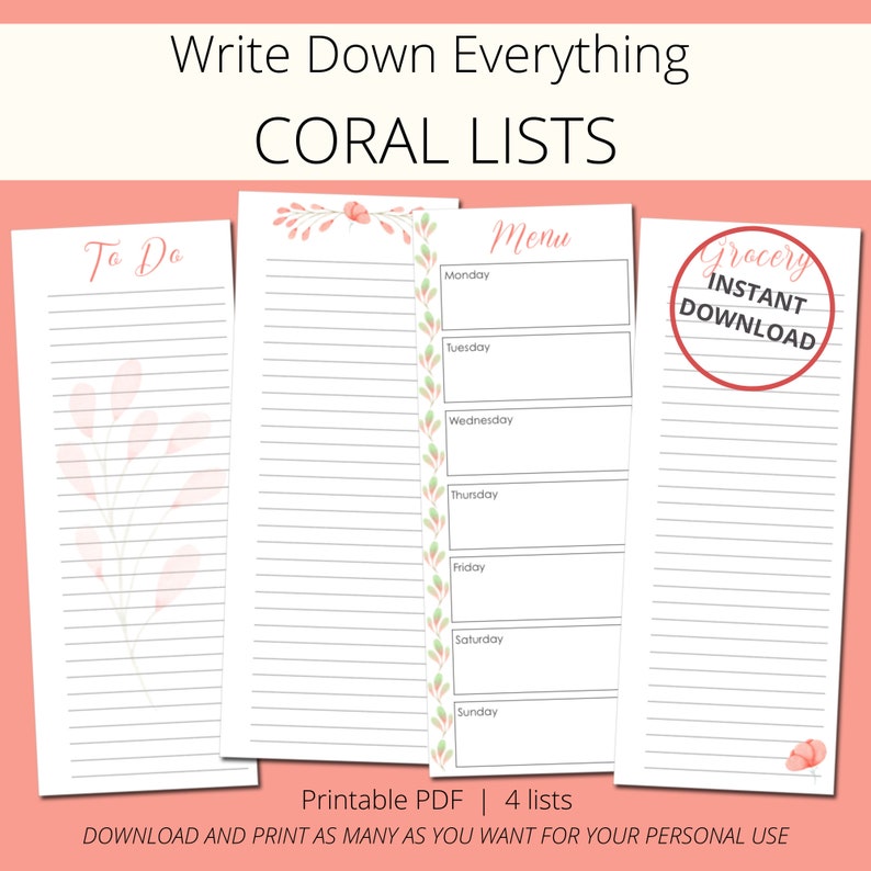Printable to Do Lists Watercolor Coral Flowers - Etsy Canada