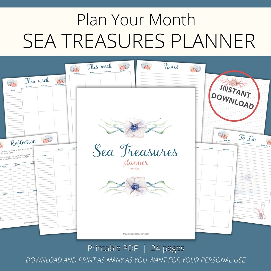 Printable Planner Sea Treasures Pages // Watercolor Sea Life - Etsy