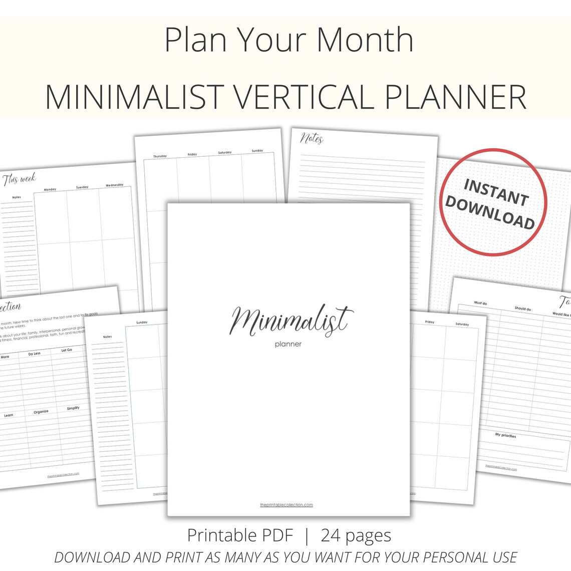 Minimalist Printable Planner With A Vertical Layout // To-do - Etsy