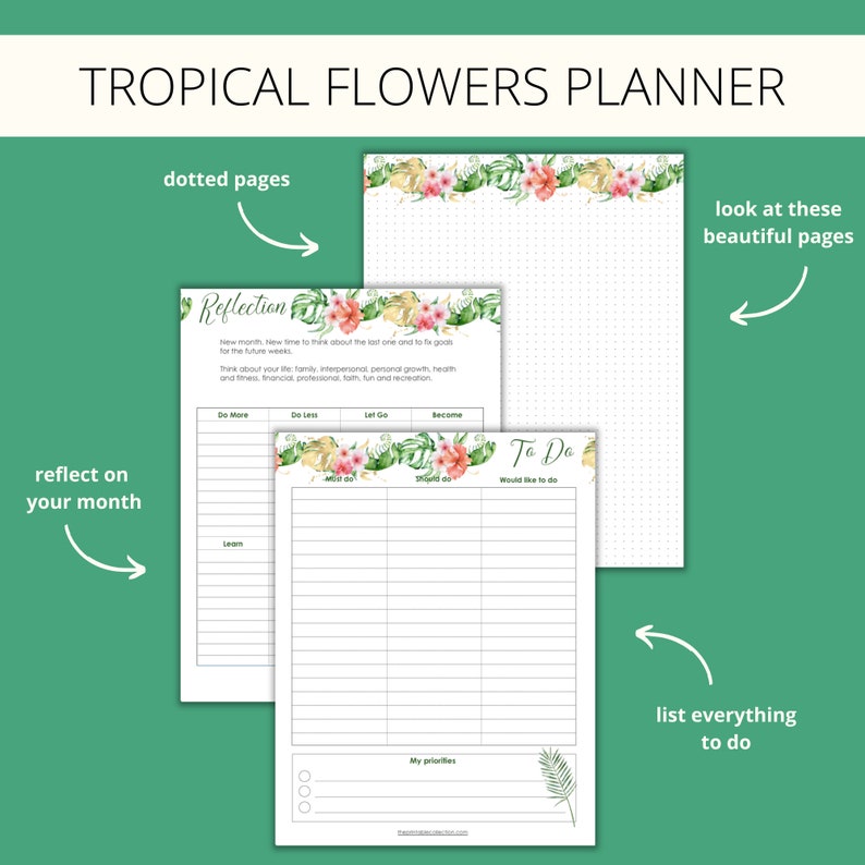 Printable Planner With Watercolor Tropical Flowers and Leaves ...