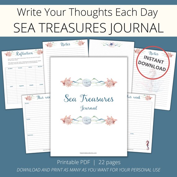 Printable Journal Sea Treasures Pages // Watercolor Sea Life - Etsy