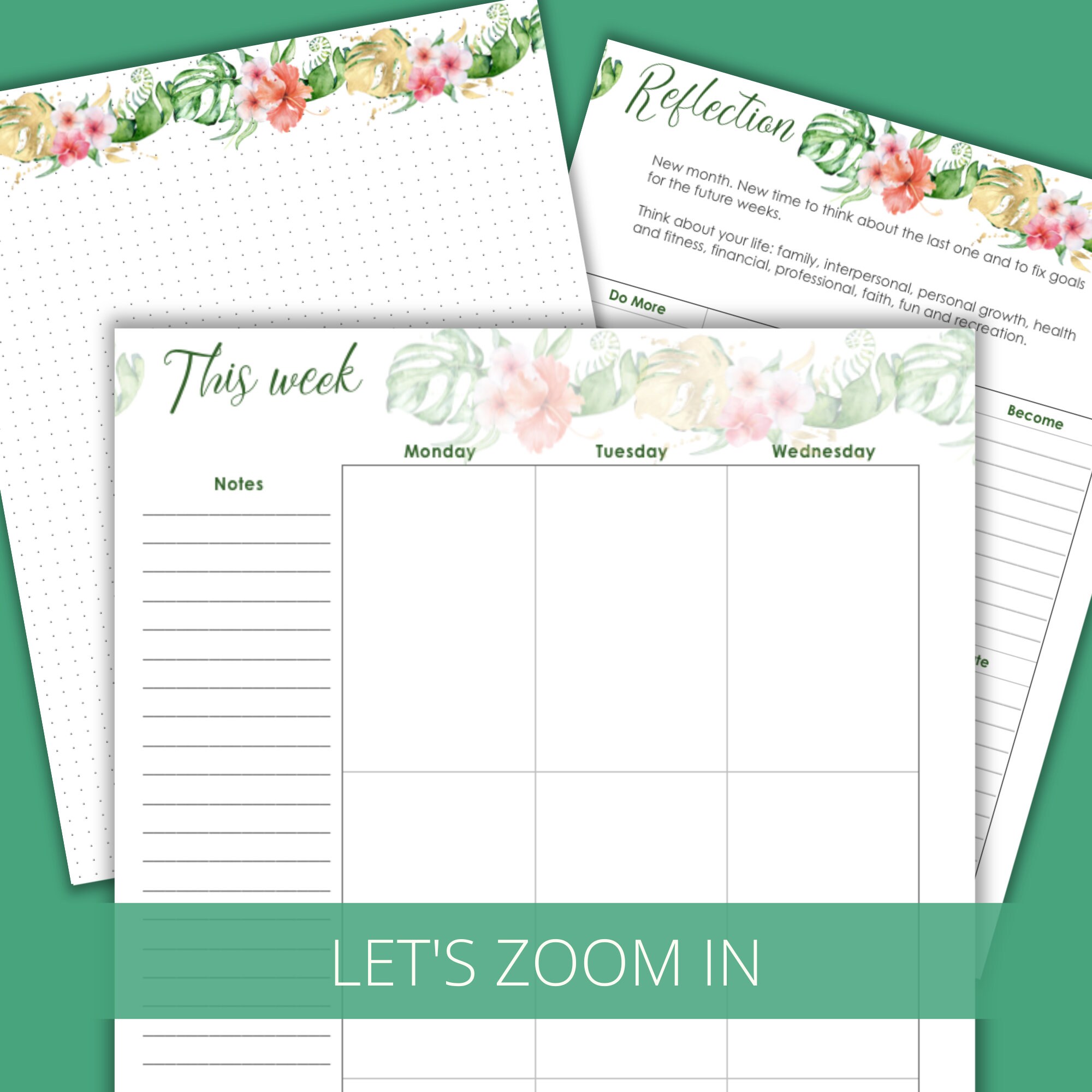 Printable Planner With Watercolor Tropical Flowers and Leaves ...