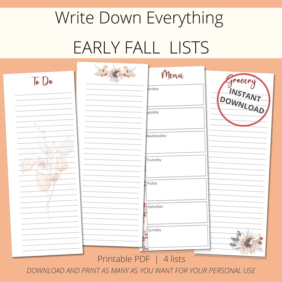 Printable to Do Lists Watercolor Fall Flowers and Leaves // Printable ...