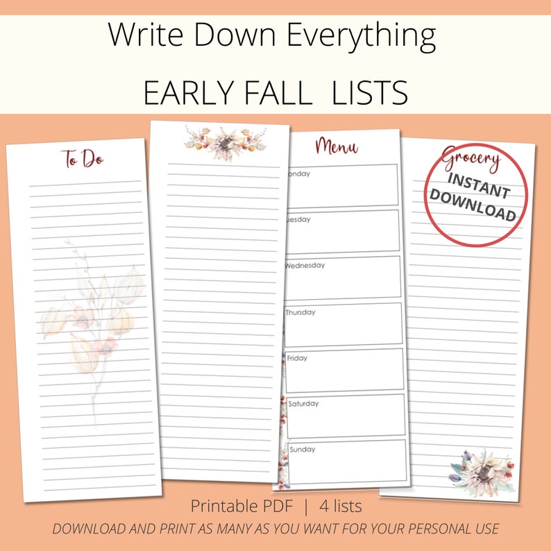 Printable to Do Lists Watercolor Fall Flowers and Leaves // Printable ...