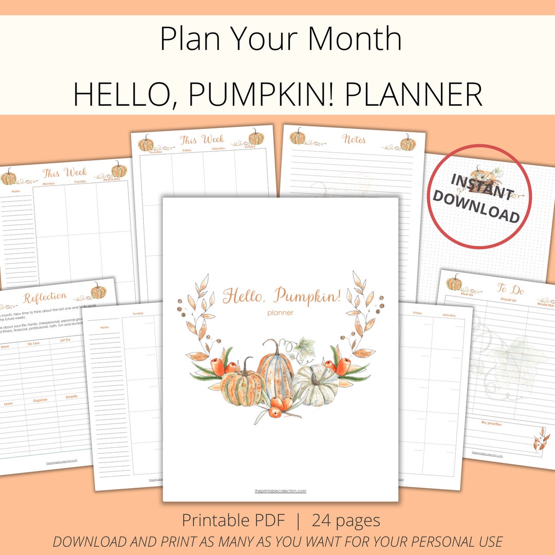 Planner Printable Hello Pumpkin // Monthly Calendar // Weekly Pages ...