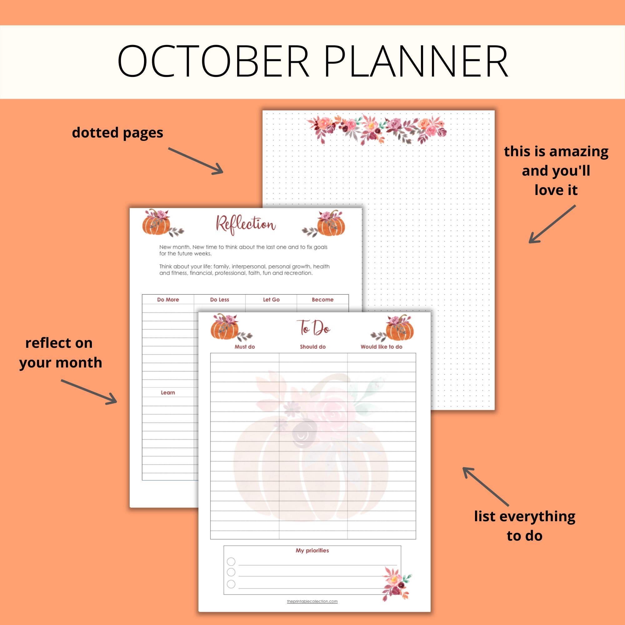 Printable Planner October, Planner Pages, Monthly Planner, Weekly ...