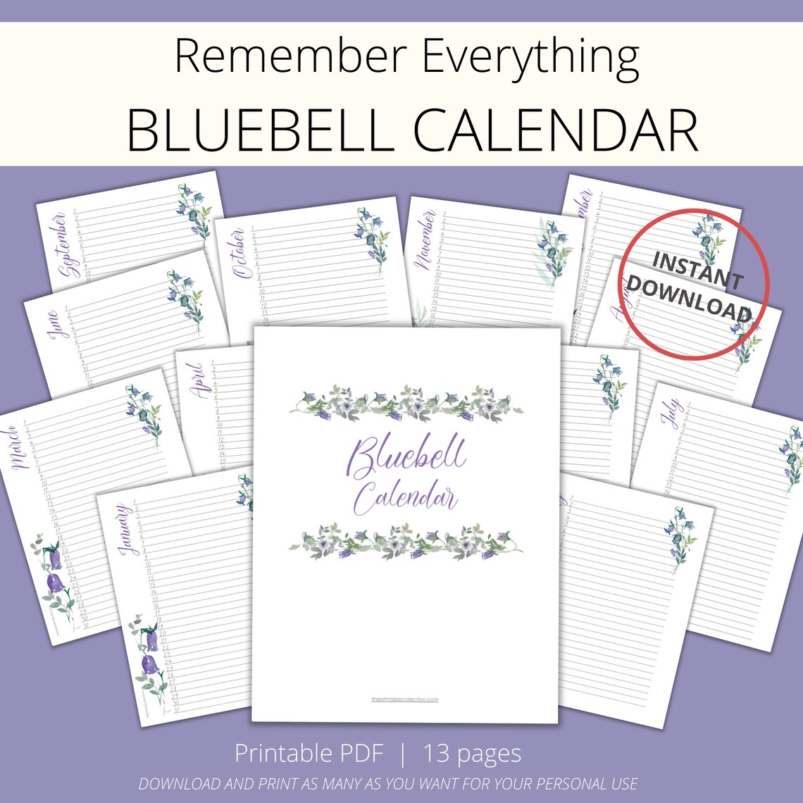 Printable Calendar Flowers Calendar Watercolor Botanical - Etsy Canada