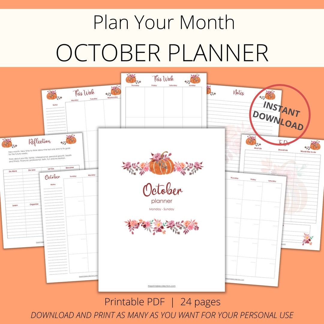 Printable Planner October, Planner Pages, Monthly Planner, Weekly ...