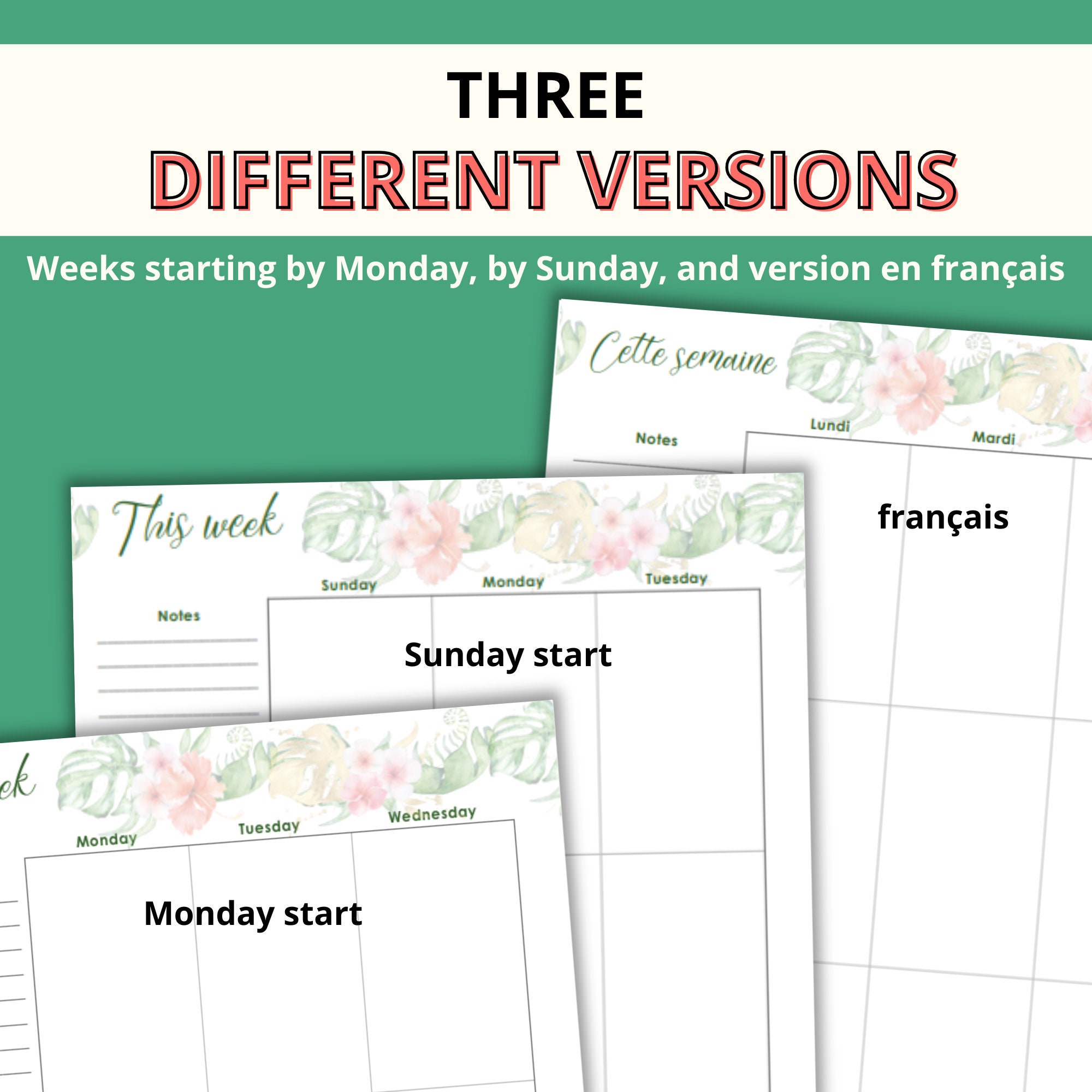 Printable Planner With Watercolor Tropical Flowers and Leaves ...