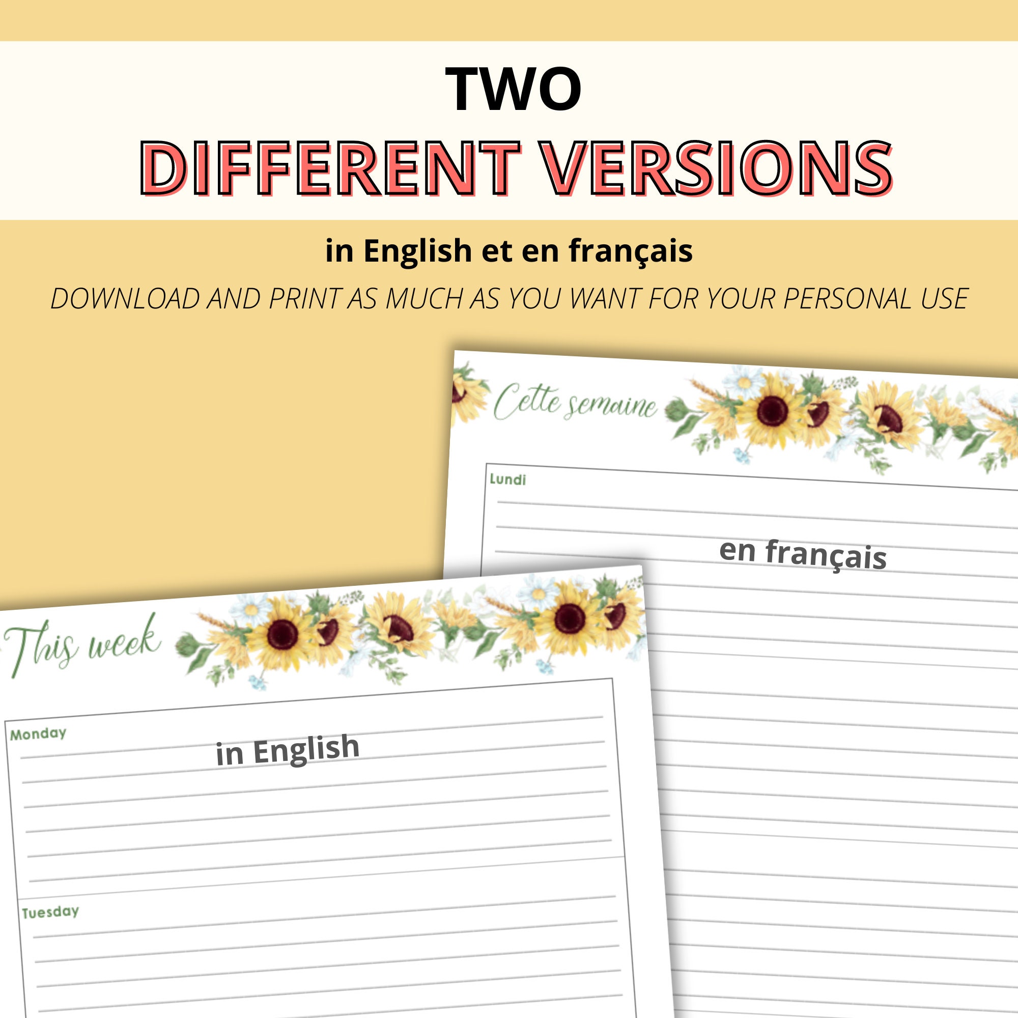 Printable Journal With Watercolor Sunflowers Images // Writing Lined ...