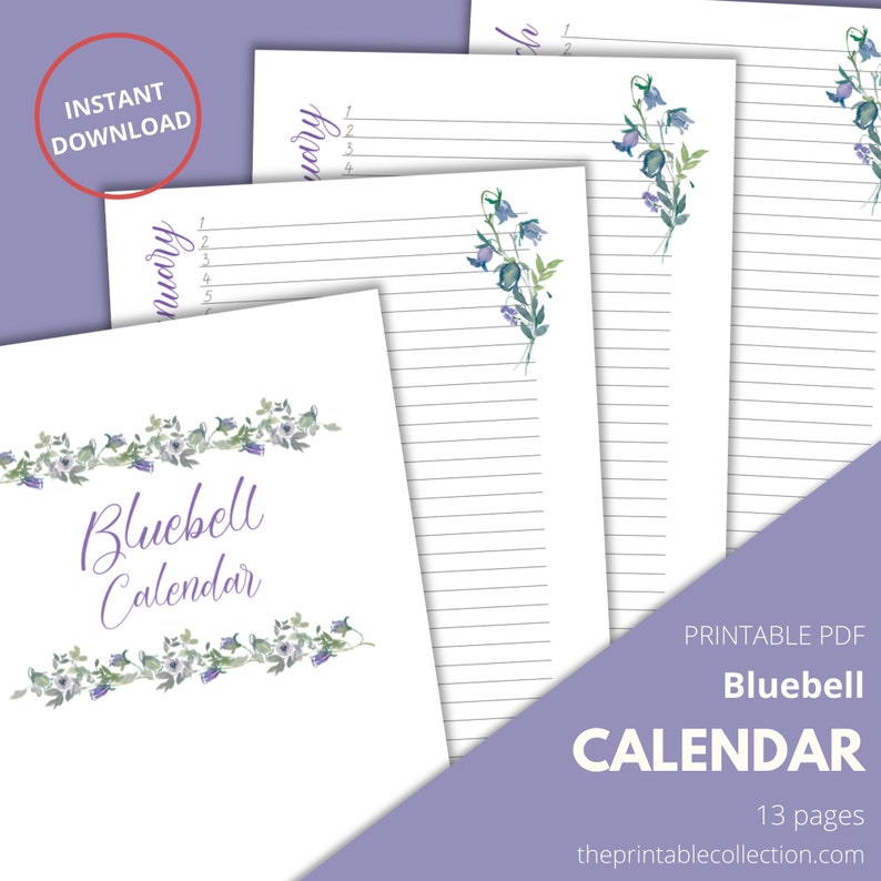 Printable Calendar Flowers Calendar Watercolor Botanical - Etsy Canada
