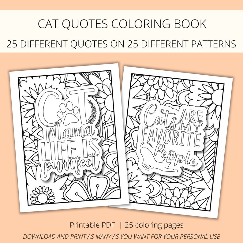 Printable Pages With Cat Quotes and Flower Patterns // Adult - Etsy ...