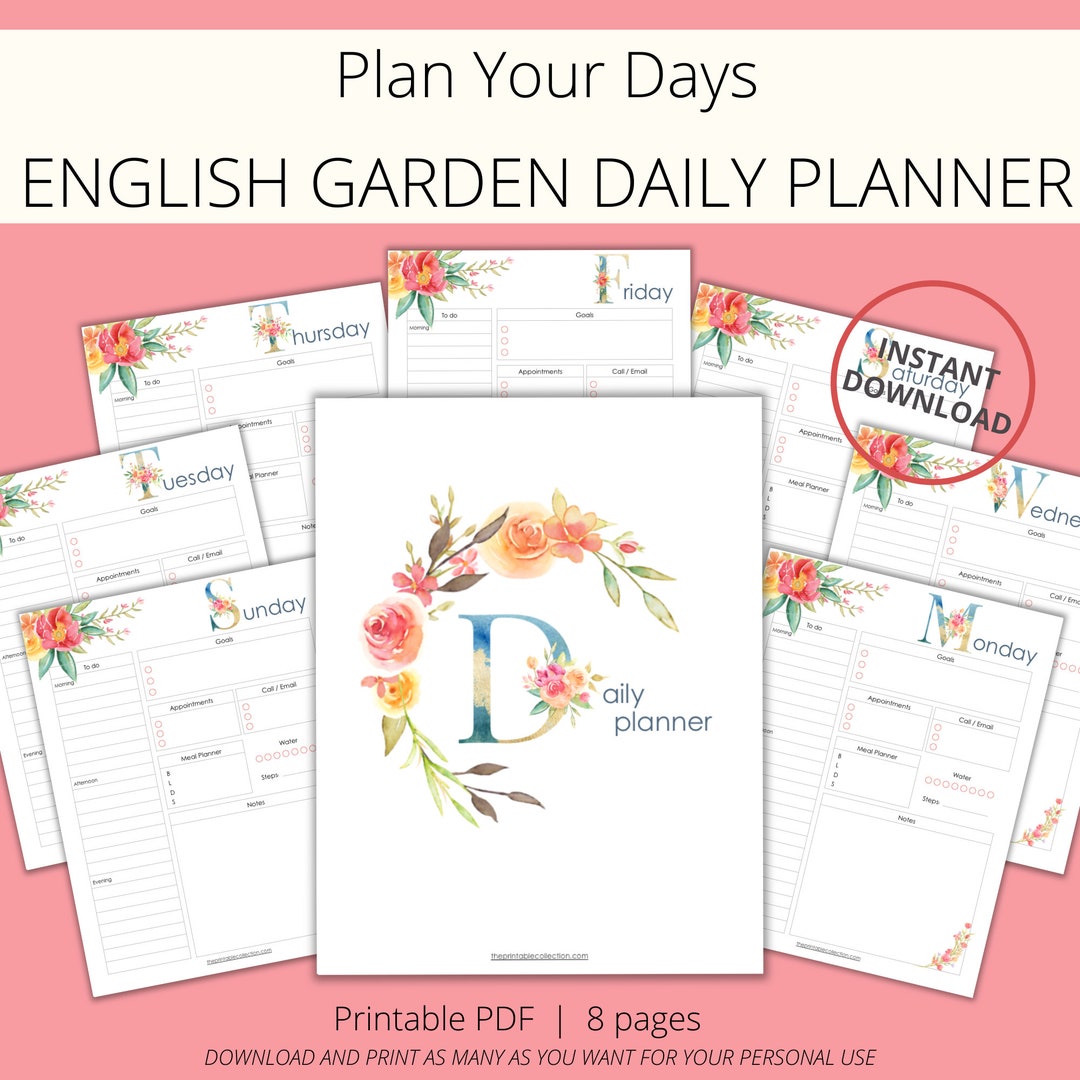 Printable Daily Planner Flower, Daily Planner Schedule, Daily Work ...