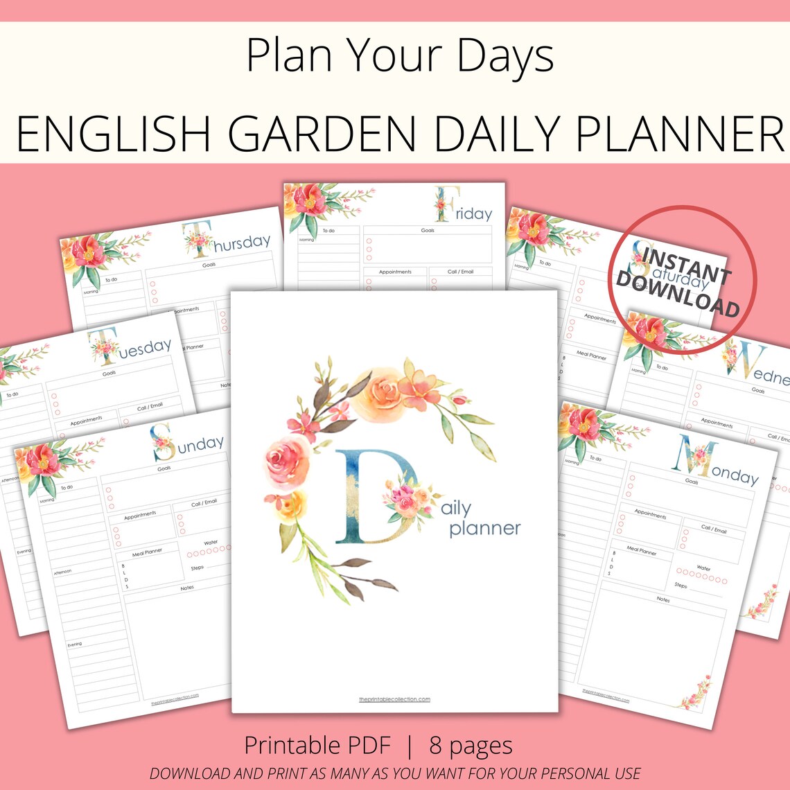 Printable Daily Planner Flower, Daily Planner Schedule, Daily Work ...