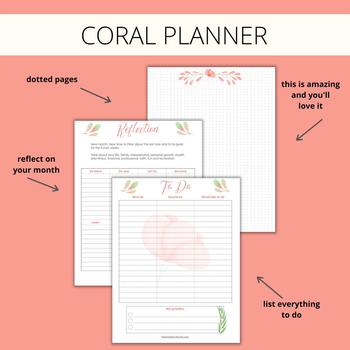 Printable Planner Floral Planner Flowers Coral Flower - Etsy Canada