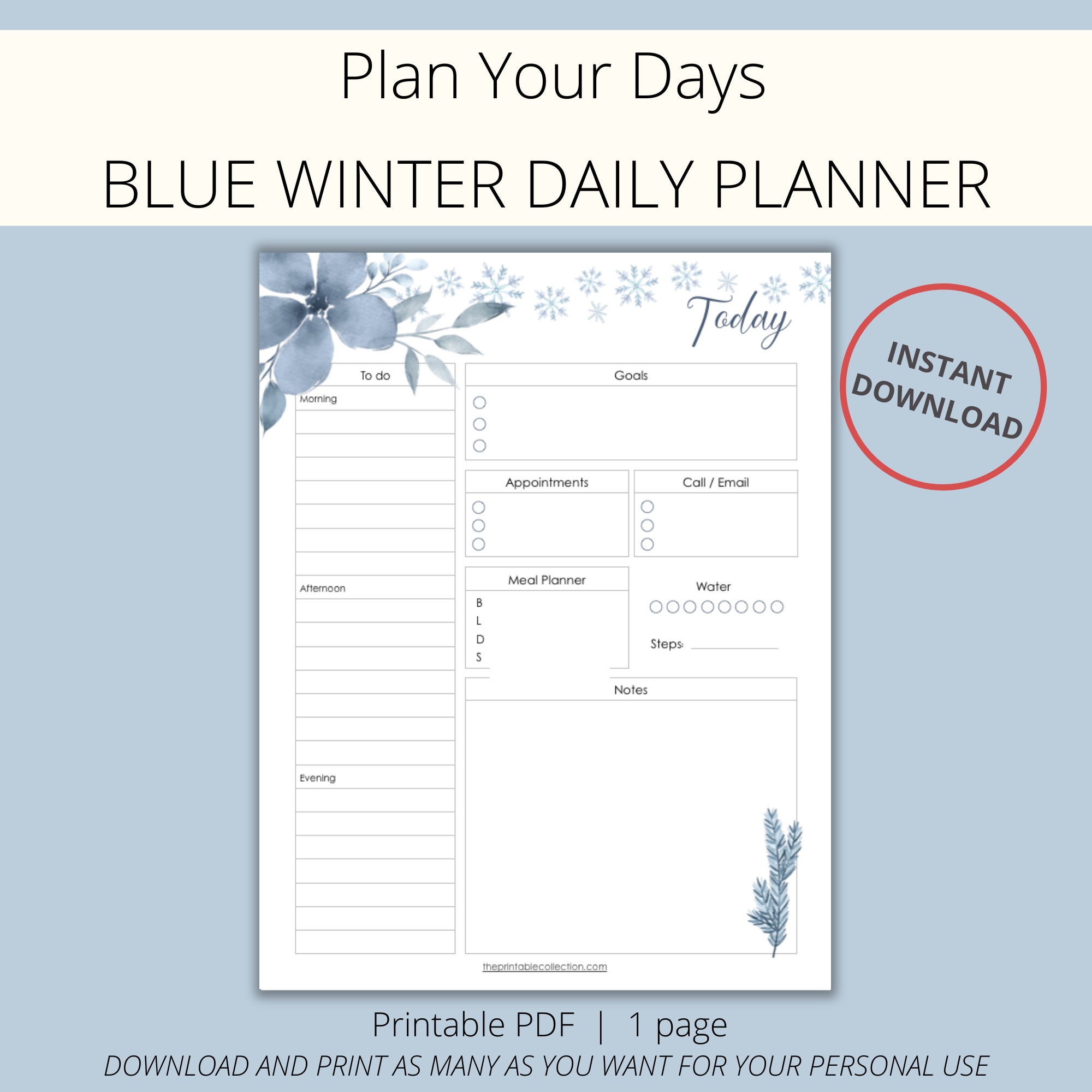 Printable Planner Bundle / Watercolor Blue Winter Journal / - Etsy