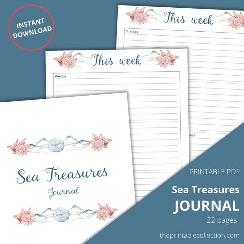 Printable Journal Sea Treasures Pages // Watercolor Sea Life - Etsy
