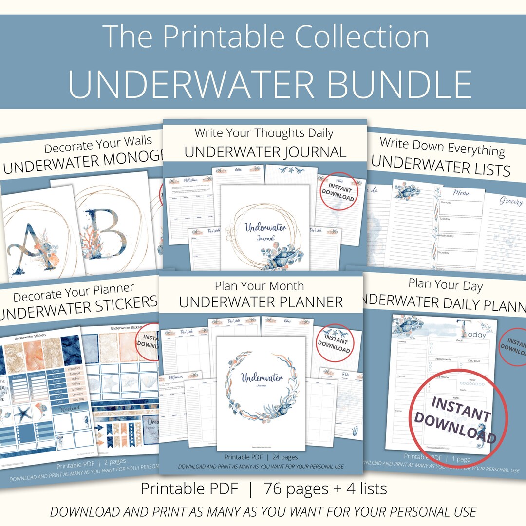 Printable Planner Bundle Underwater // Watercolor Sea Life Planner ...