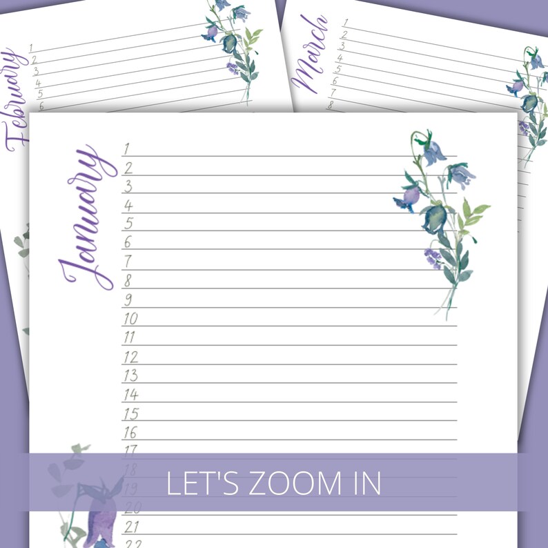 Printable Calendar Flowers Calendar Watercolor Botanical - Etsy Canada