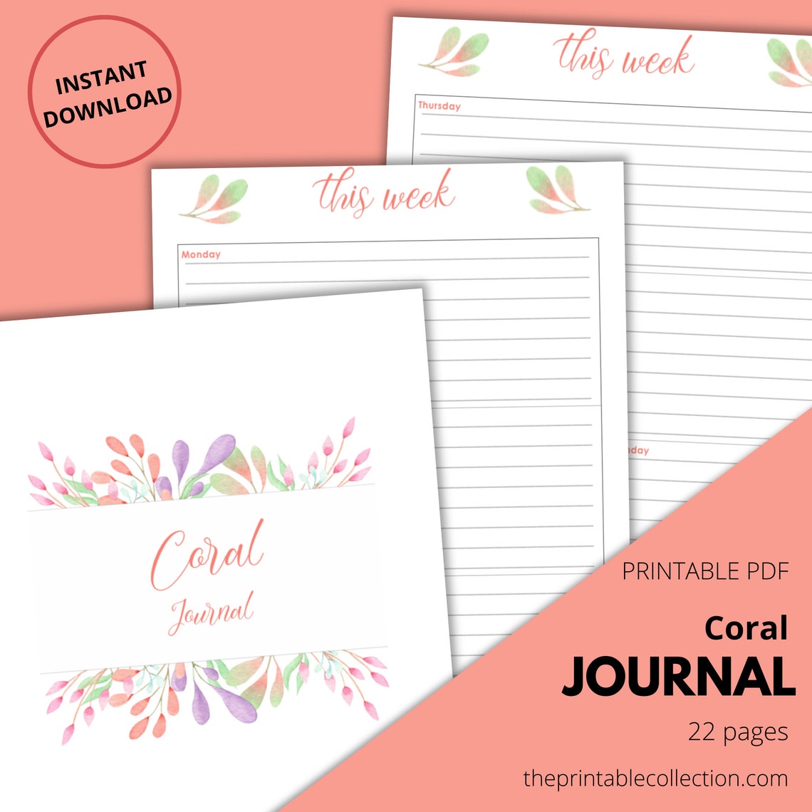 Printable Journal, Printable Journal Pages, Blank Journal, Watercolor ...