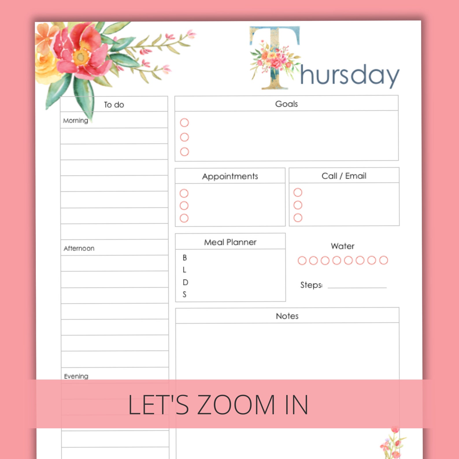Printable Daily Planner Flower, Daily Planner Schedule, Daily Work ...