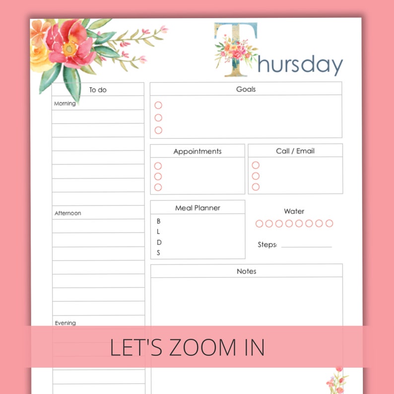 Printable Daily Planner Flower, Daily Planner Schedule, Daily Work ...