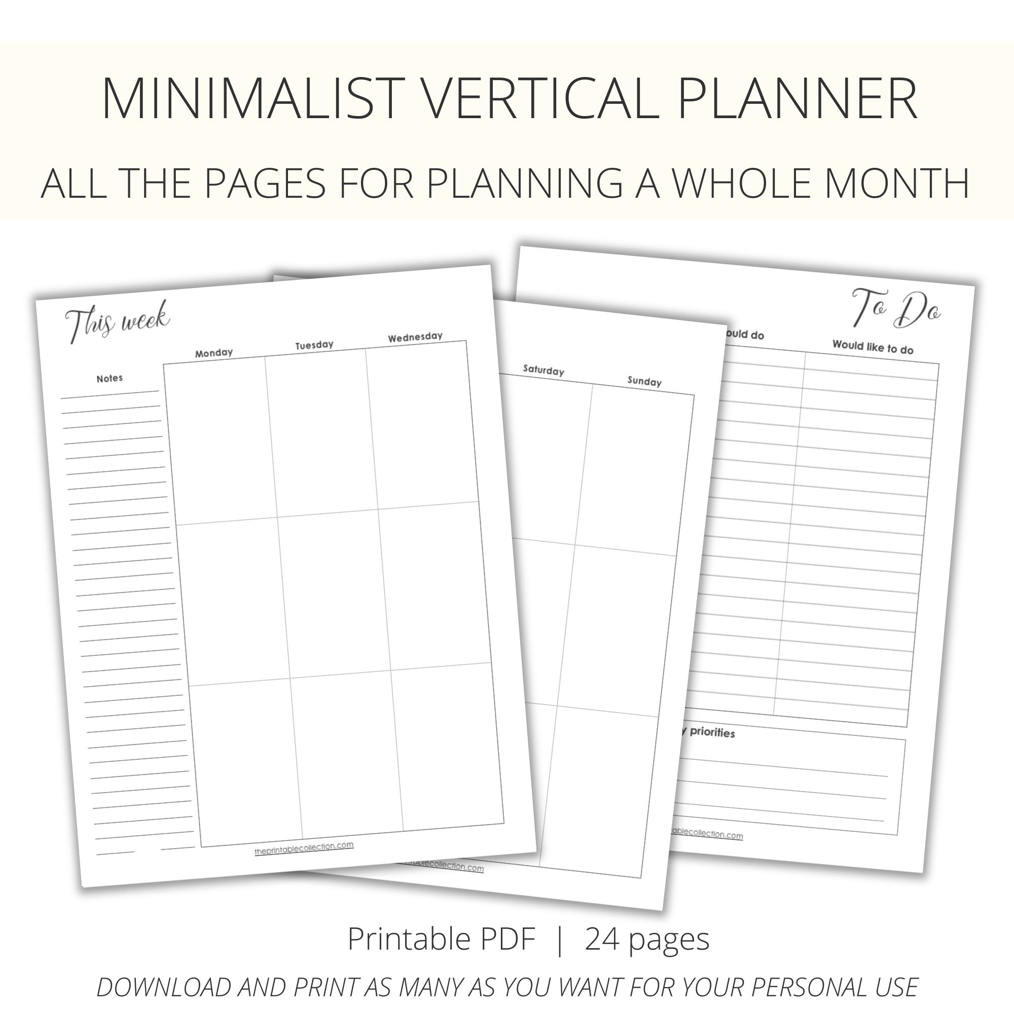 Minimalist Printable Planner With A Vertical Layout // To-do ...