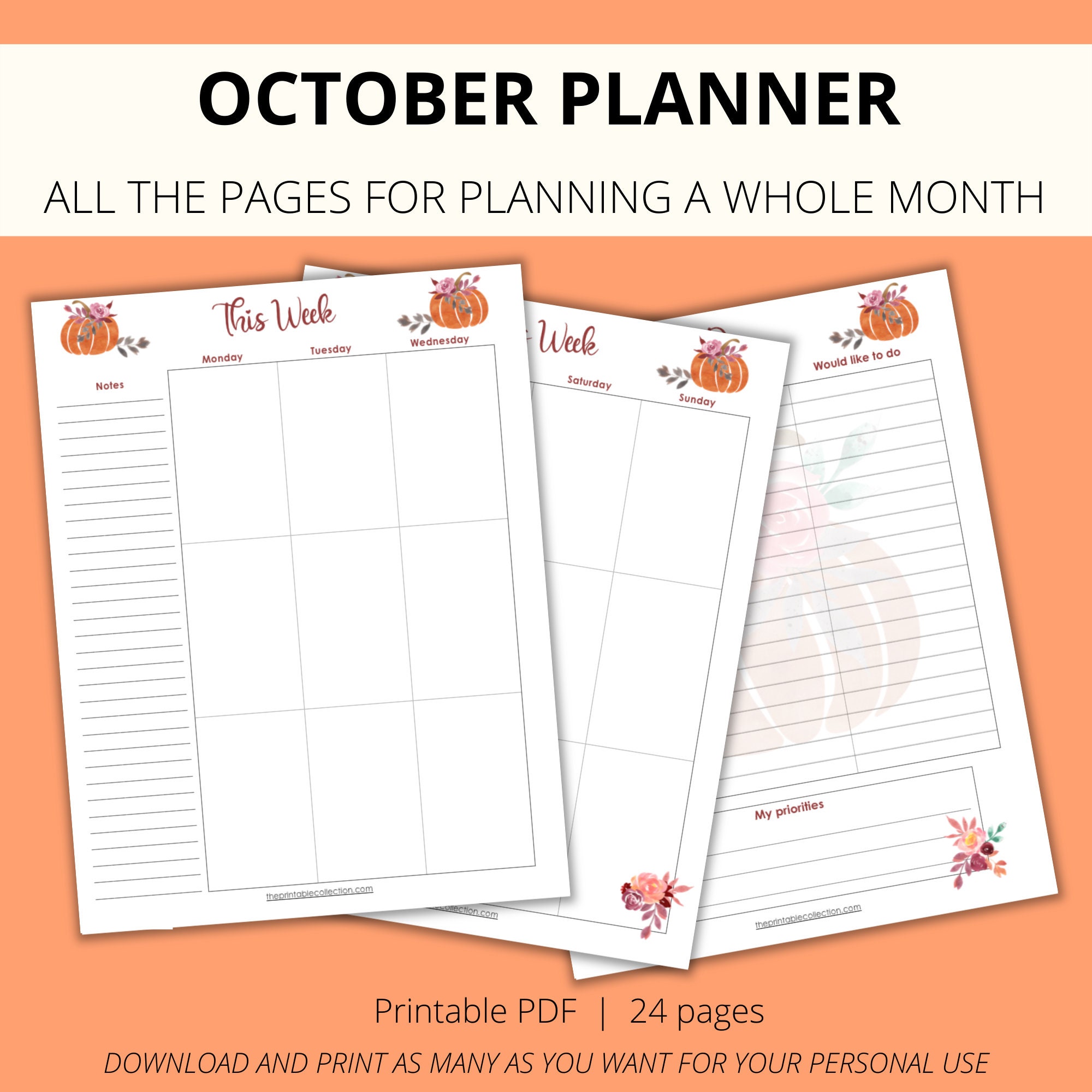 Printable Planner October, Planner Pages, Monthly Planner, Weekly ...