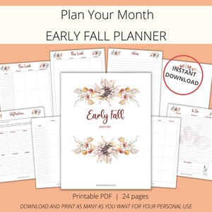 Fall Printable Planner With Watercolor Flowers and Leaves // Burgundy ...