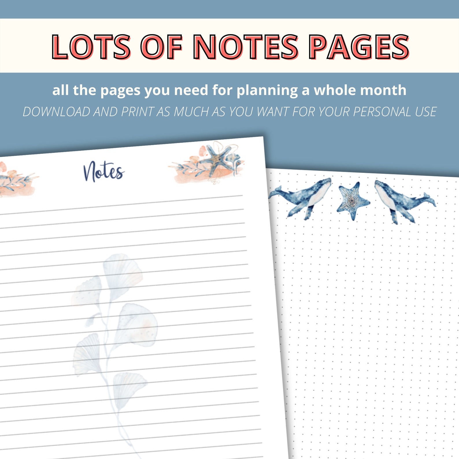 Printable Underwater Journal // Watercolor Blue Sea Life Journal - Etsy ...