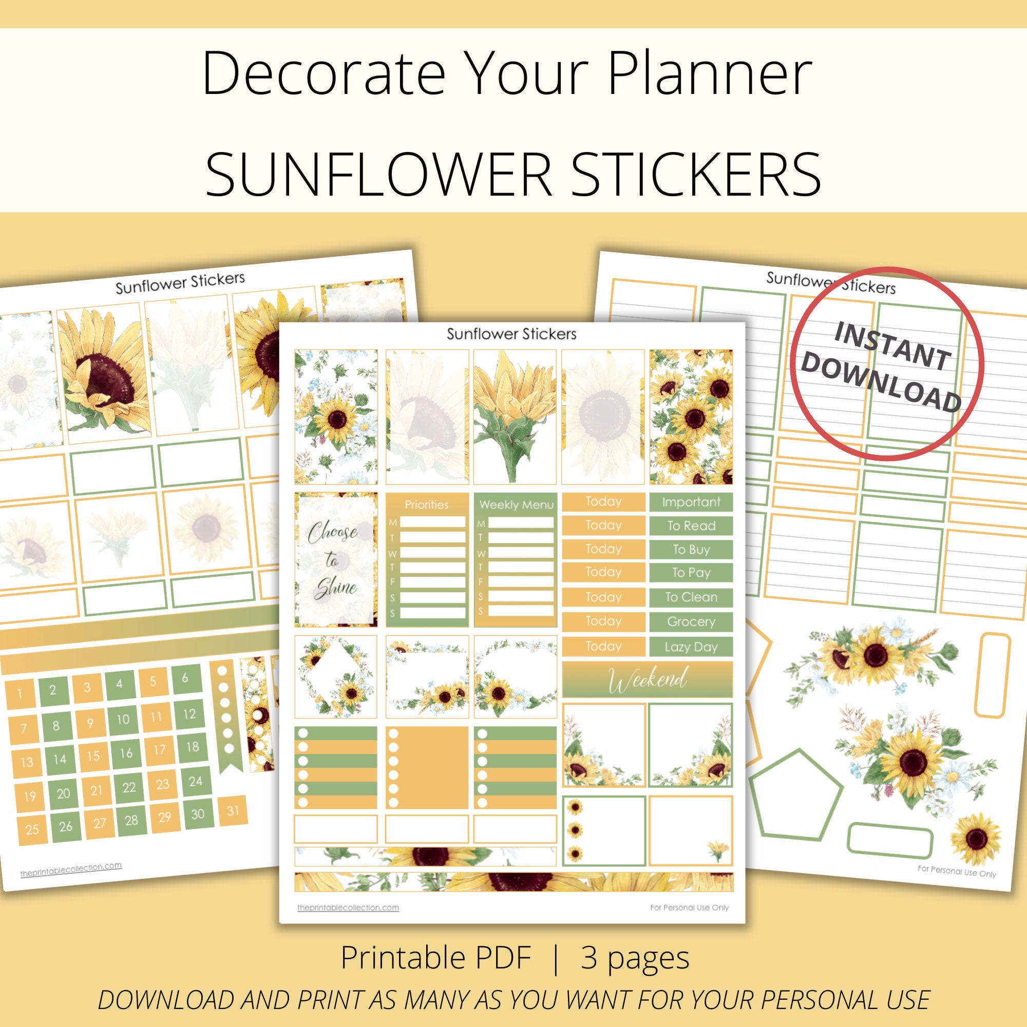Printable Planner Bundle Watercolor Sunflower // Botanical Daily ...