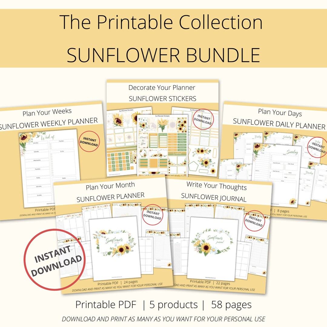Printable Planner Bundle Watercolor Sunflower // Botanical Daily ...