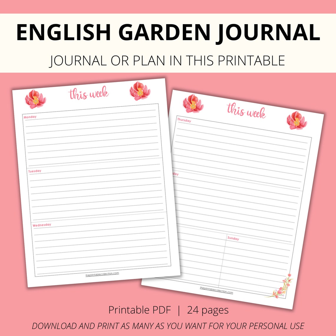 Printable Journal, Printable Journal Pages, Blank Journal, Watercolor ...